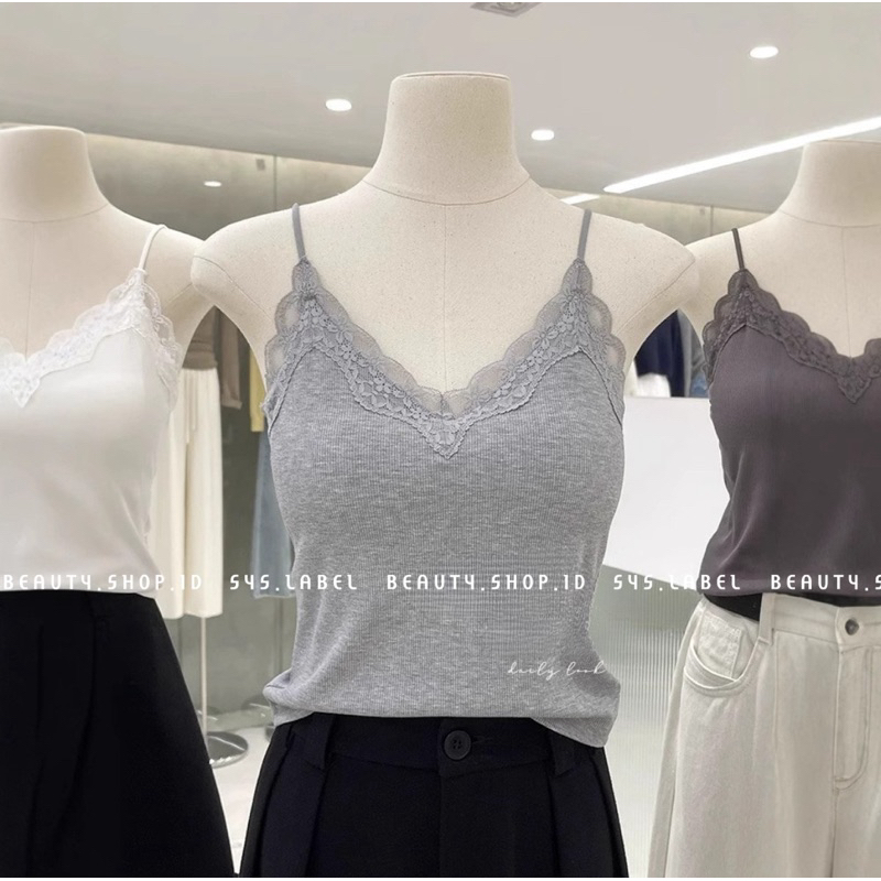 Jual Tanktop Wanita Lace Brukat Tali Spaghetti | Inner Rib Tebal dengan ...