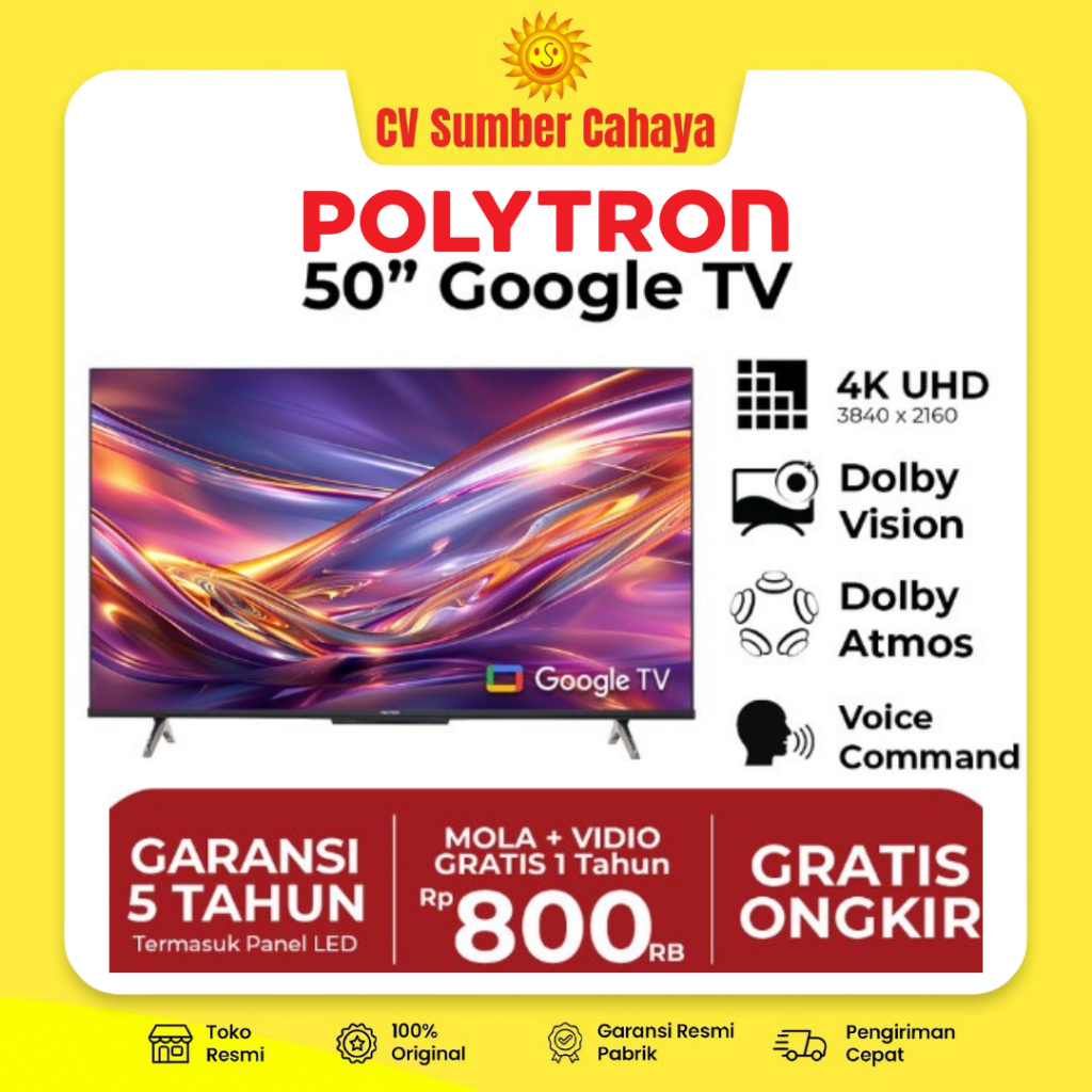 Jual Polytron LED Smart Google TV 50" ULTRA HD 4K UHD Digital TV PLD ...