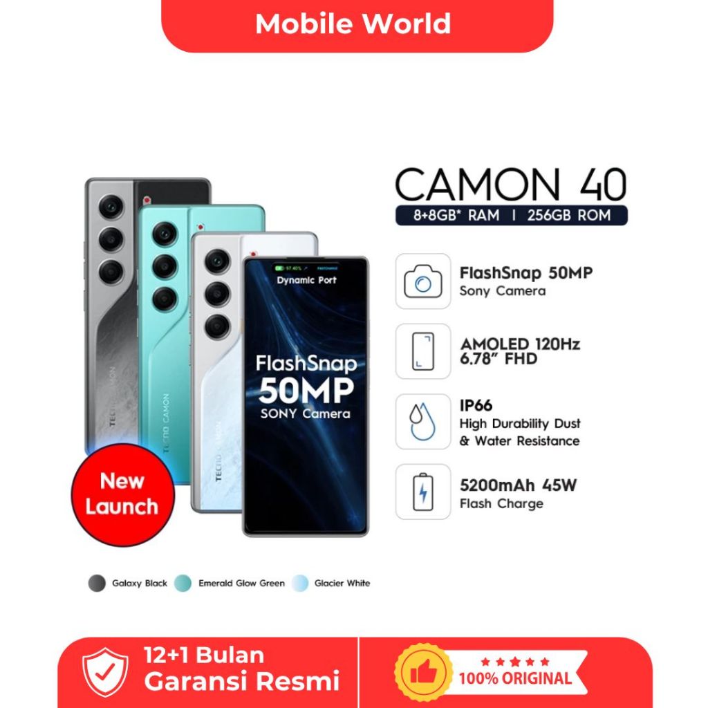 Jual Mobile World TECNO CAMON 40 8+8GB*256 GB [ One Tap Flash Snap ...