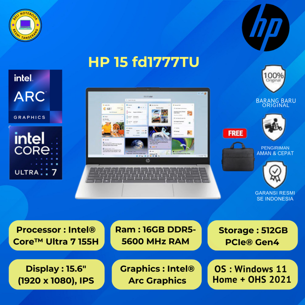 Jual HP 15-FD1777TU ULTRA 7-155 RAM 16GB SSD 512GB WIN11+OHS21 SILVER ...