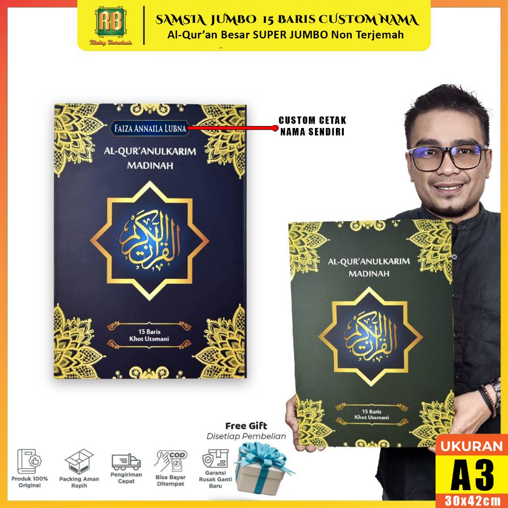 Jual Al Quran Custom Nama Samsia Jumbo Mushaf 15 Baris Alquran 30 Juz ...