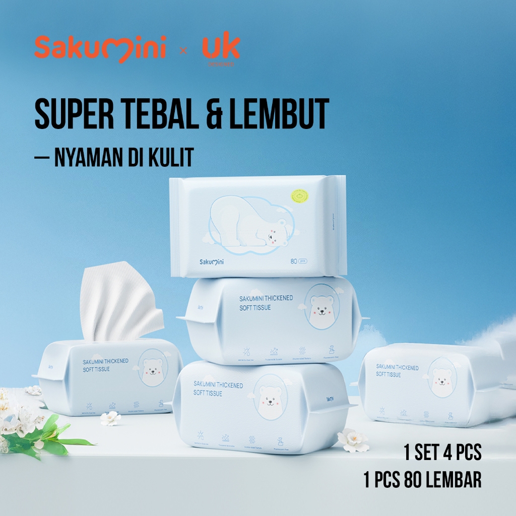 Jual Sakumini Tisu Kering Bayi Facial Tissue Wipes Hand Mouth 80Pcs ...