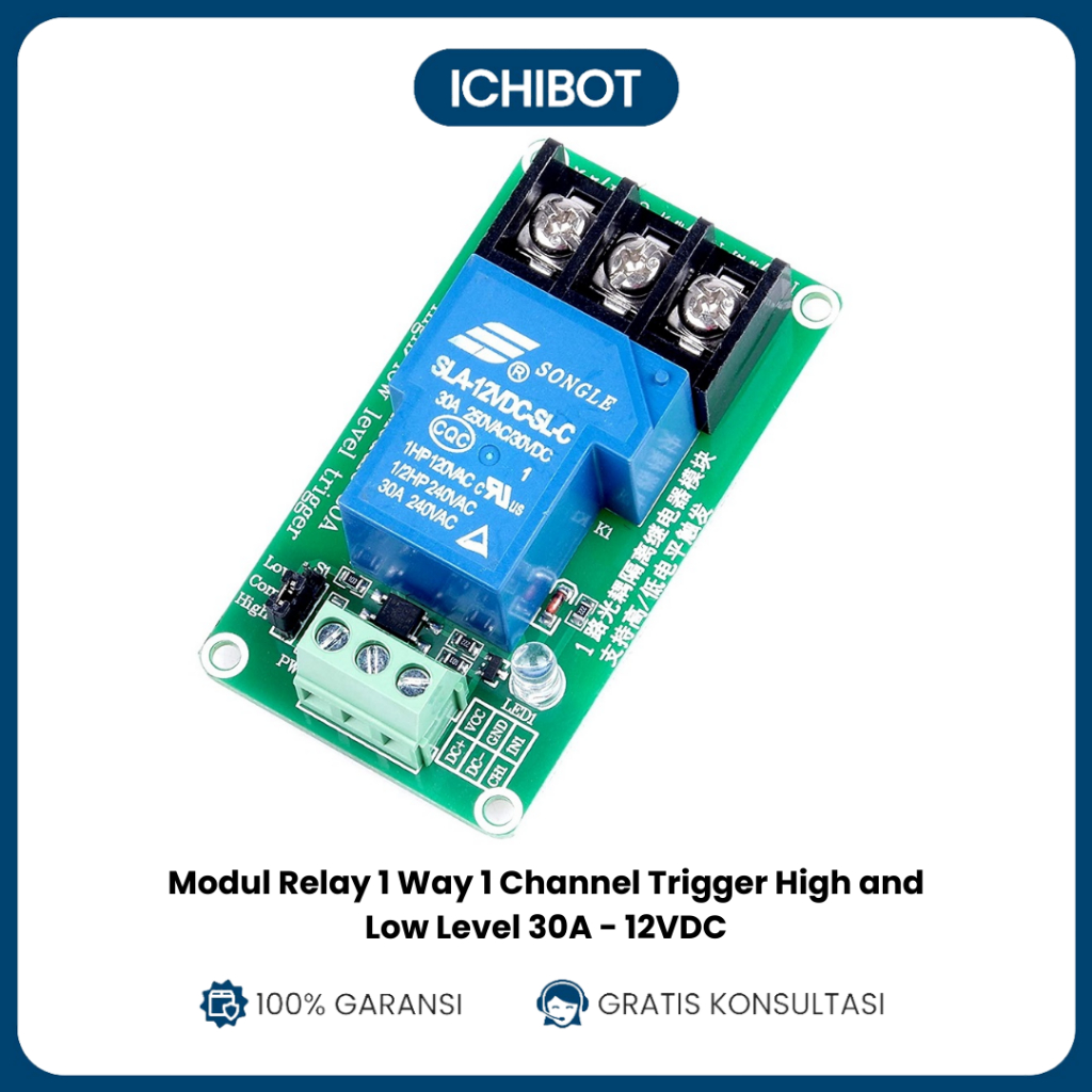Jual Modul Relay 1 Way 1 Channel Trigger High and Low Level 30A - 12VDC ...