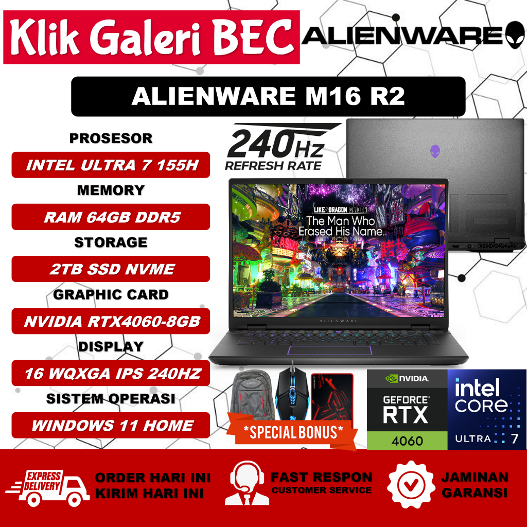 Jual Alienware m16 R2 Gaming Laptop Intel Ultra 7 155H RAM 64GB DDR5 ...