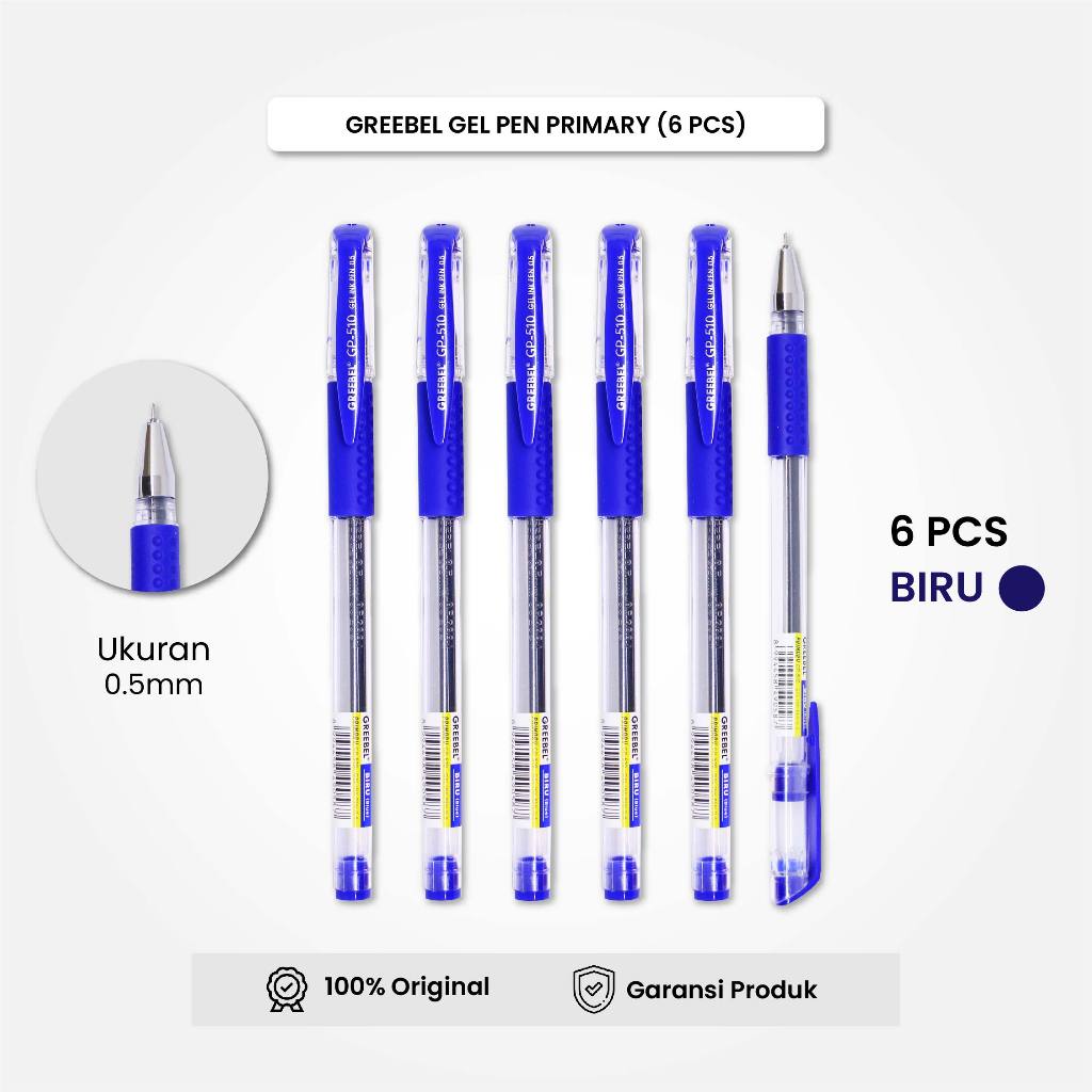 Jual GREEBEL Gel Pen Pulpen Pena GP-510 Primary Biru 0.5 (6PCS/SET ...