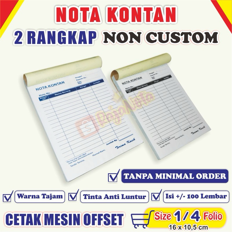Jual ISI 100 LEMBAR NOTA KONTAN / BON/ NOTA TANPA COSTUM 2 RANGKAP ...