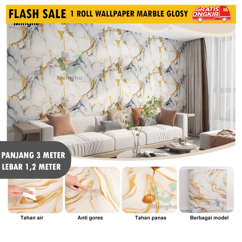 Jual Wallpaper Dinding Motif Vinly Marble Foam Roll Sticker Kamar ...