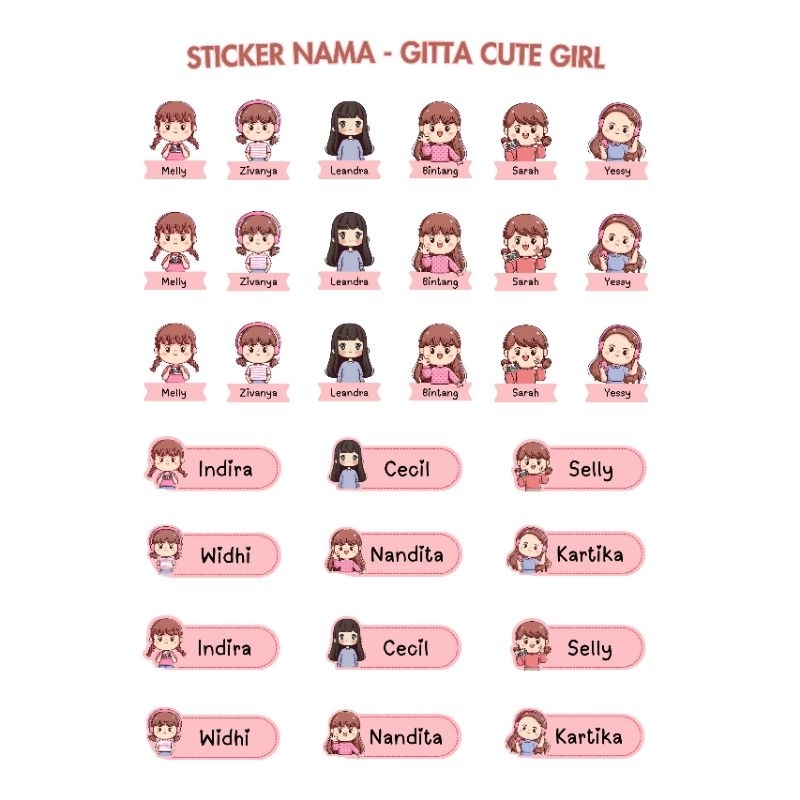 Jual STICKER NAMA CUSTOM WATERPROOF - GITTA CUTE GIRL 30 pcs/STICKER ...