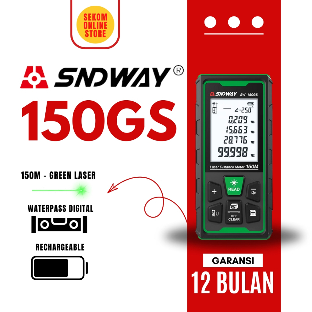 Jual SNDWAY Meteran Digital Distance 150Meter SW-150GS Laser Hijau ...