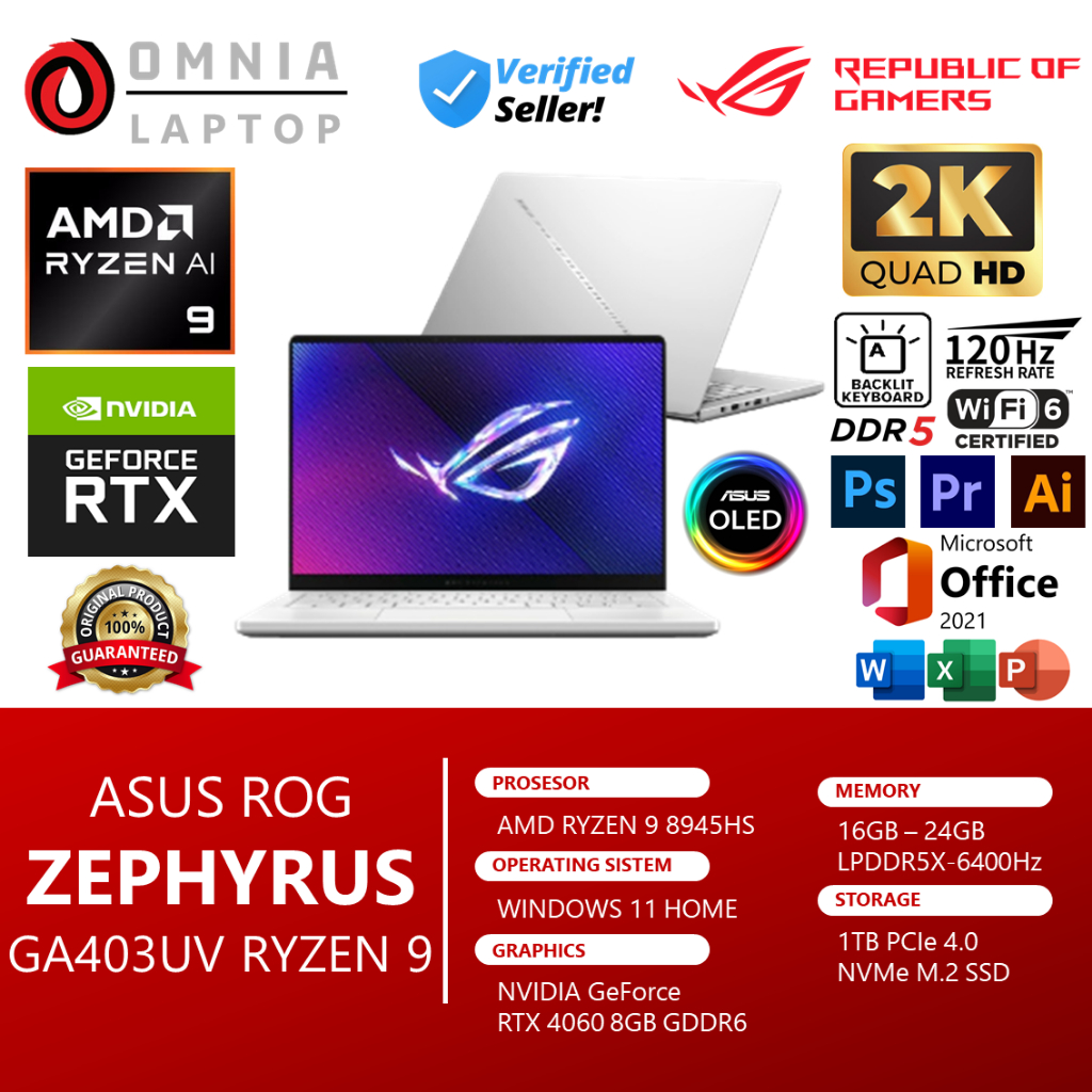 Jual Asus ROG Zephyrus G14 GA403UV Amd Ryzen 9 8945HS 16GB DDR5 2TB ...