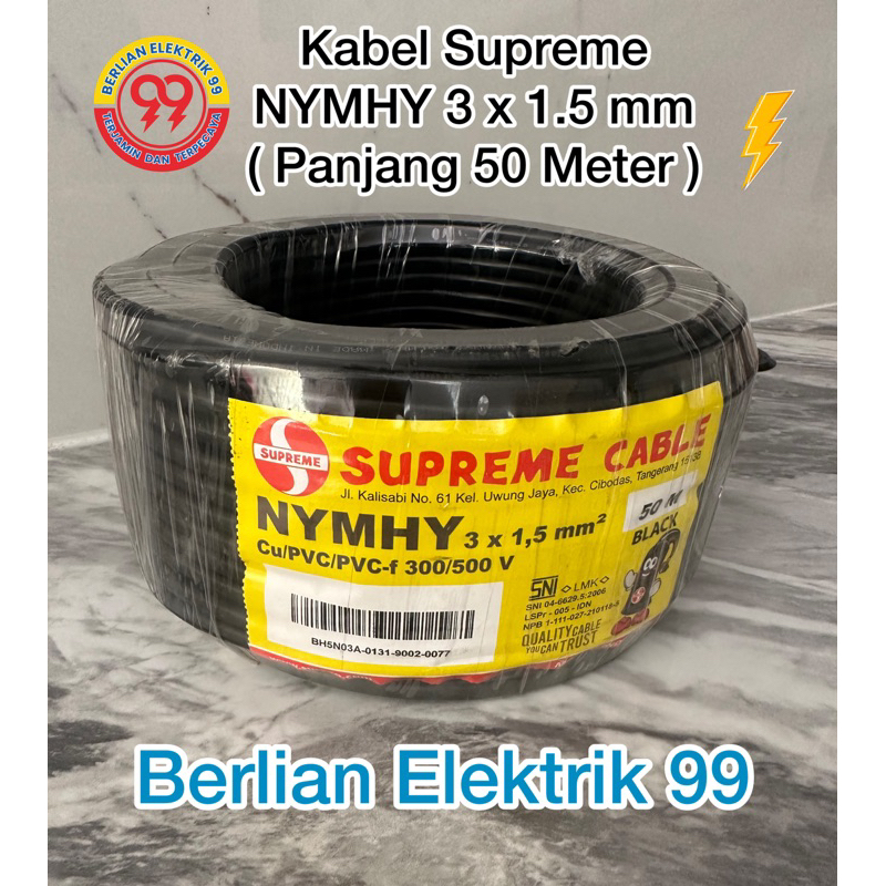 Jual kabel supreme NYMHY 3x1,5mm hitam serabut (1roll 50meter) | Shopee Indonesia