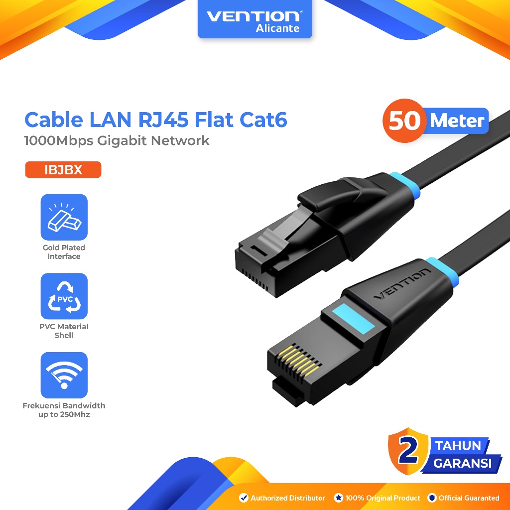 Jual Vention Kabel LAN RJ45 Flat Cat6 UTP Patch Cable 1000Mbps Gigabit ...