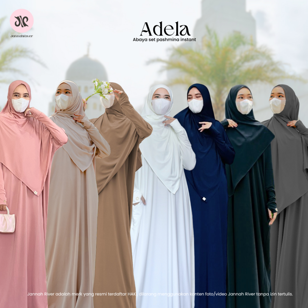 Jual Jannah River Abaya Adela Set Pashmina Instant Gamis Syari Bahan Jersey Korea Adem Nyaman ...