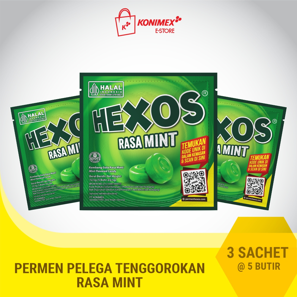 Jual Hexos Mint 3 sachet Permen Pelega Tenggorokan | Shopee Indonesia