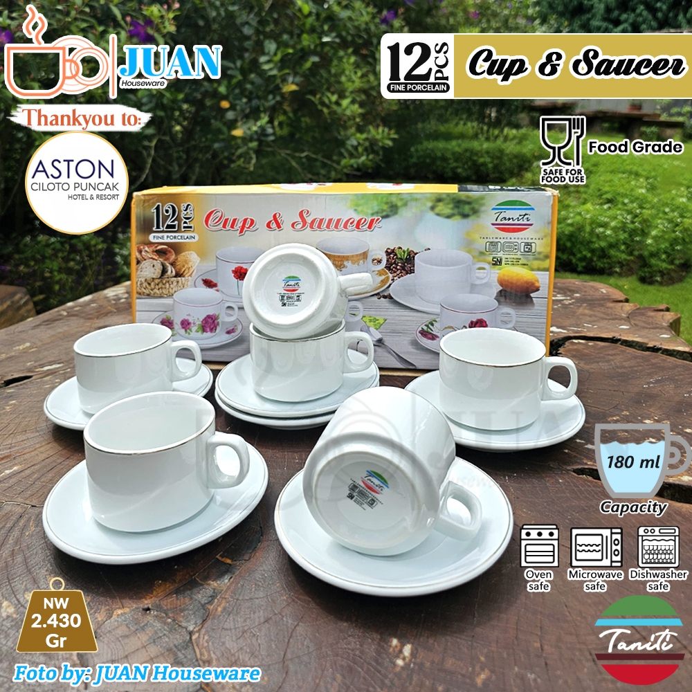 Jual TANITI 6 pasang cangkir kopi 220ml putih lis mas / coffee set cup ...