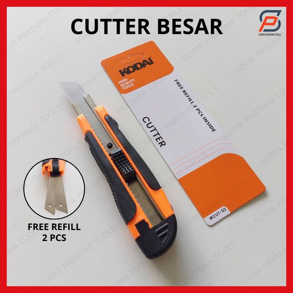 Jual Cutter Besar Gagang Karet Auto Lock Kodai / Pisau Cutter Besar ...