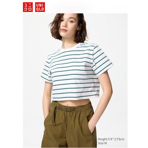 Jual UNIQLO T-Shirt Crop Garis (Crop Top) | Shopee Indonesia