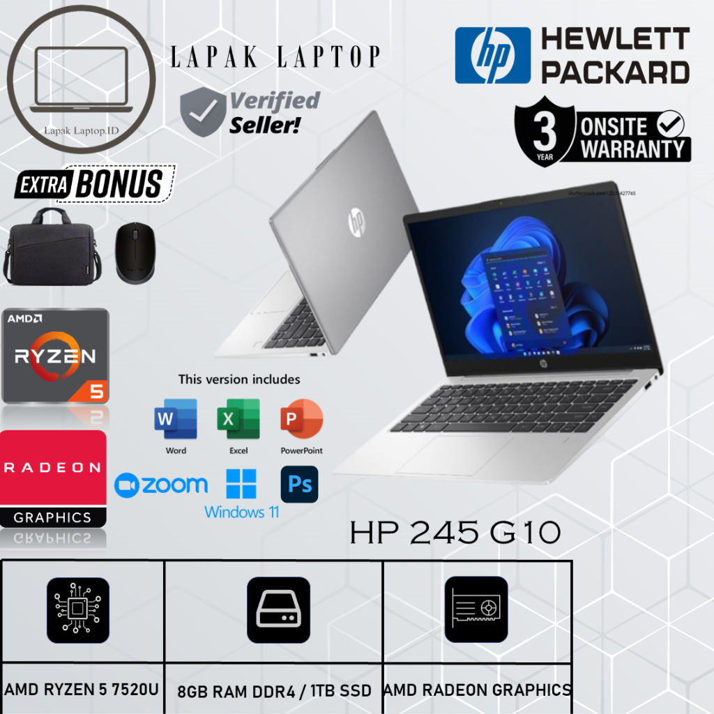 Jual Laptop HP 245 G10 AMD Ryzen 5 7520U Win11Home | Shopee Indonesia