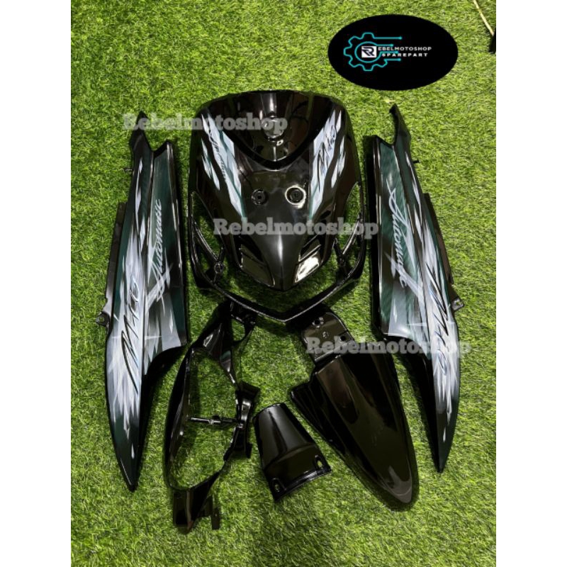 Jual Cover full body halus Yamaha mio smile warna hitam plus striping ...