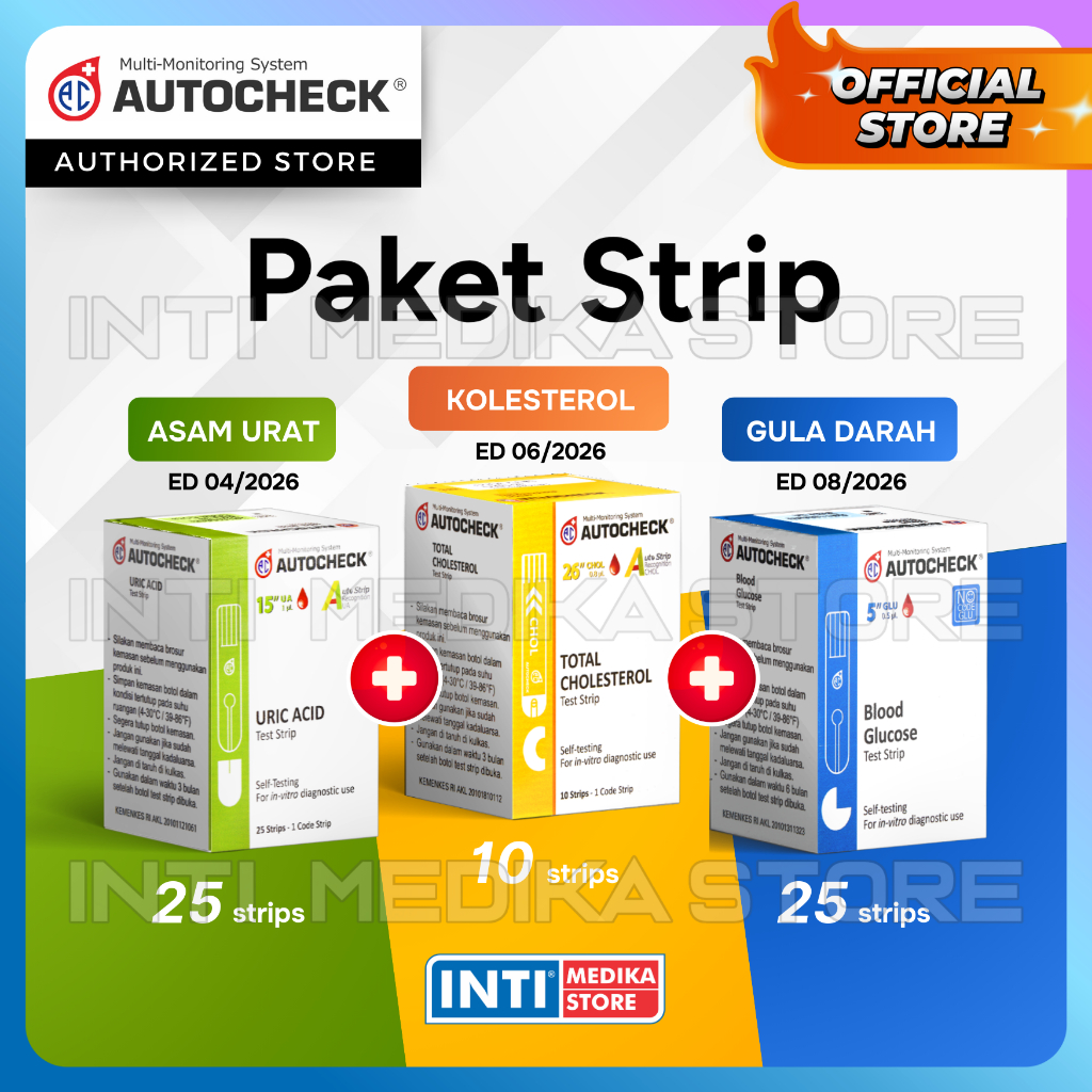 Jual AUTOCHECK - Paket Strip Tes Gula Darah + Asam Urat + Kolesterol ...