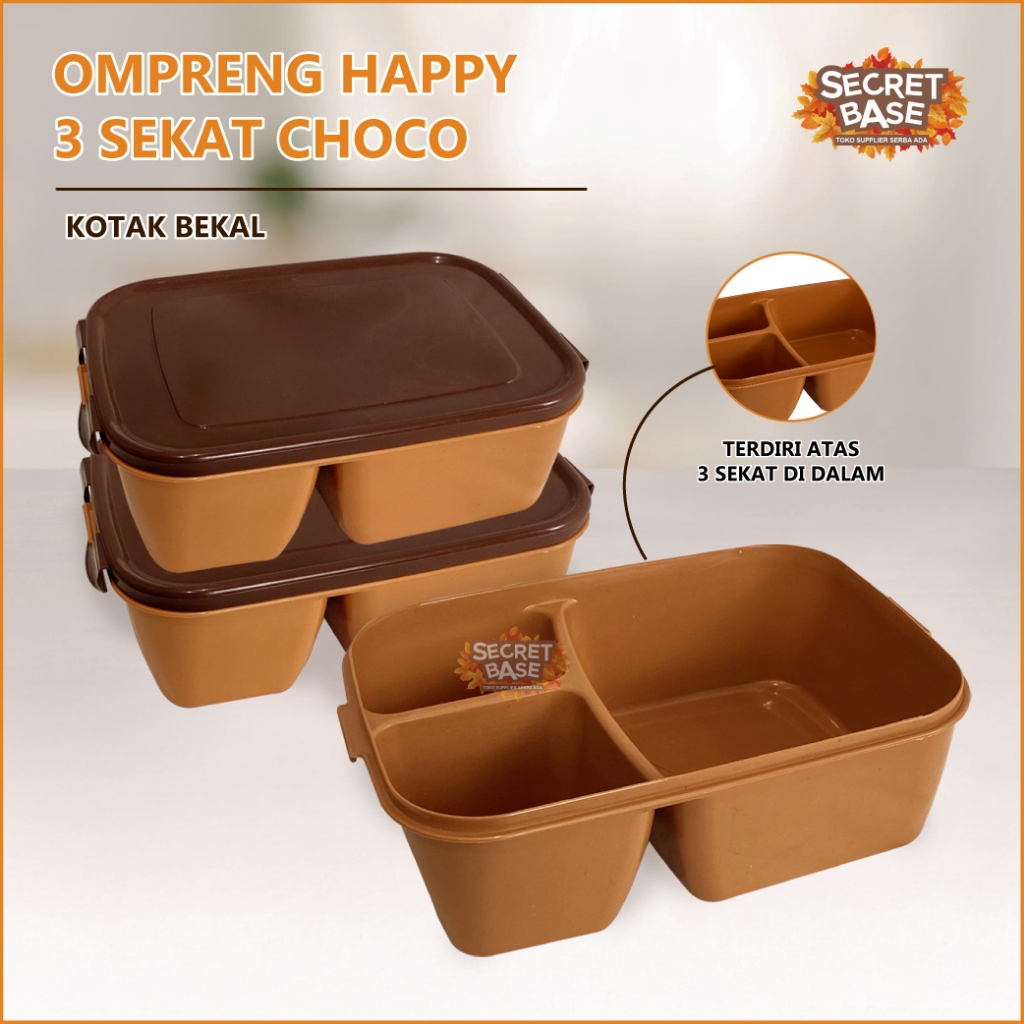 Jual OMPRENG HAPPY 3 SEKAT CHOCO - Ompreng Kotak Makan / Kotak Bekal / Lunch box Sekat | Shopee ...