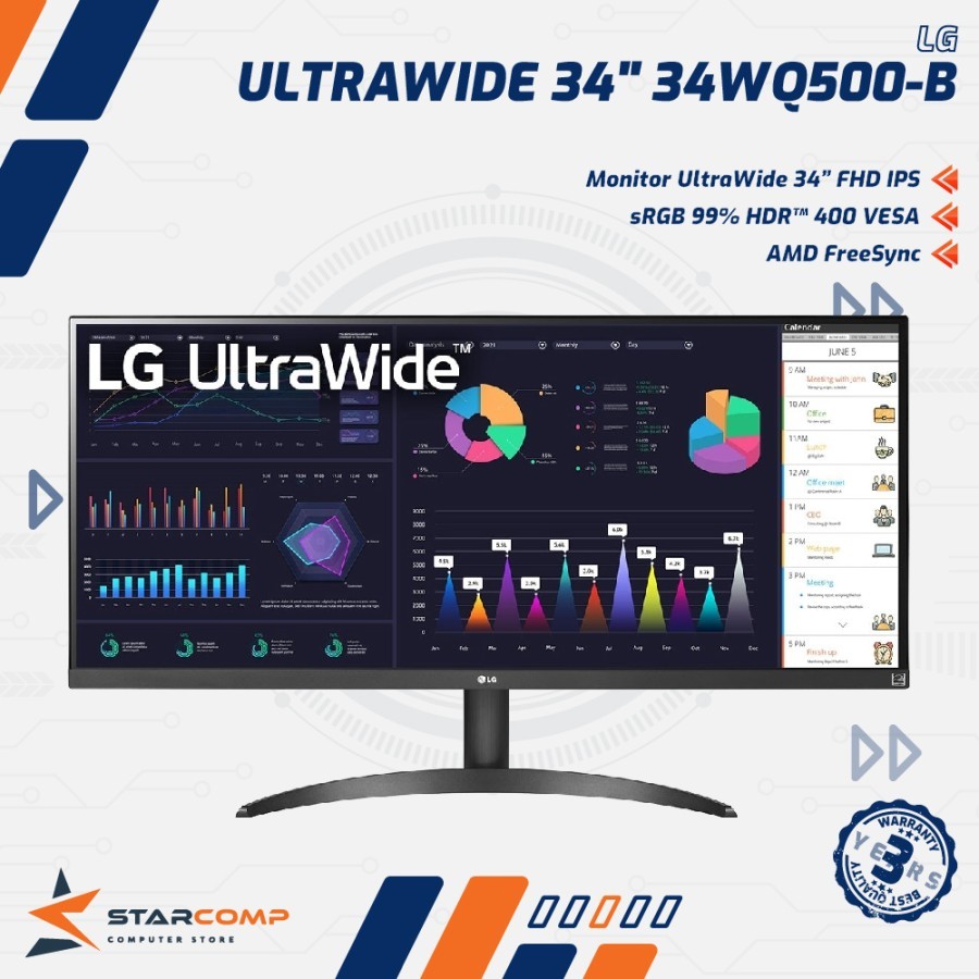 Jual LG UltraWide 34" 34WQ500-B IPS FHD AMD FreeSync HDR 400 Monitor ...