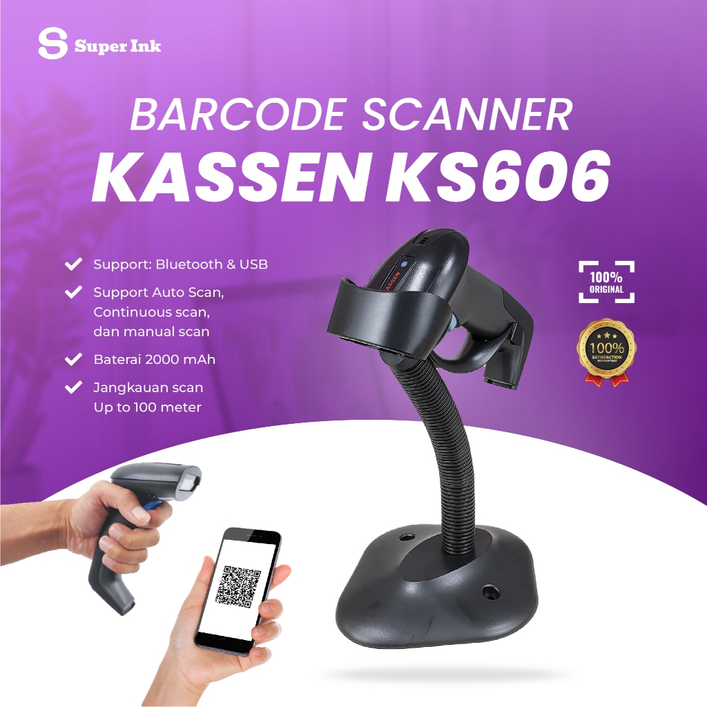 Jual Scanner Bluetooth 2D Kassen KS-606 Wireless Scan Barcode 1D USB ...