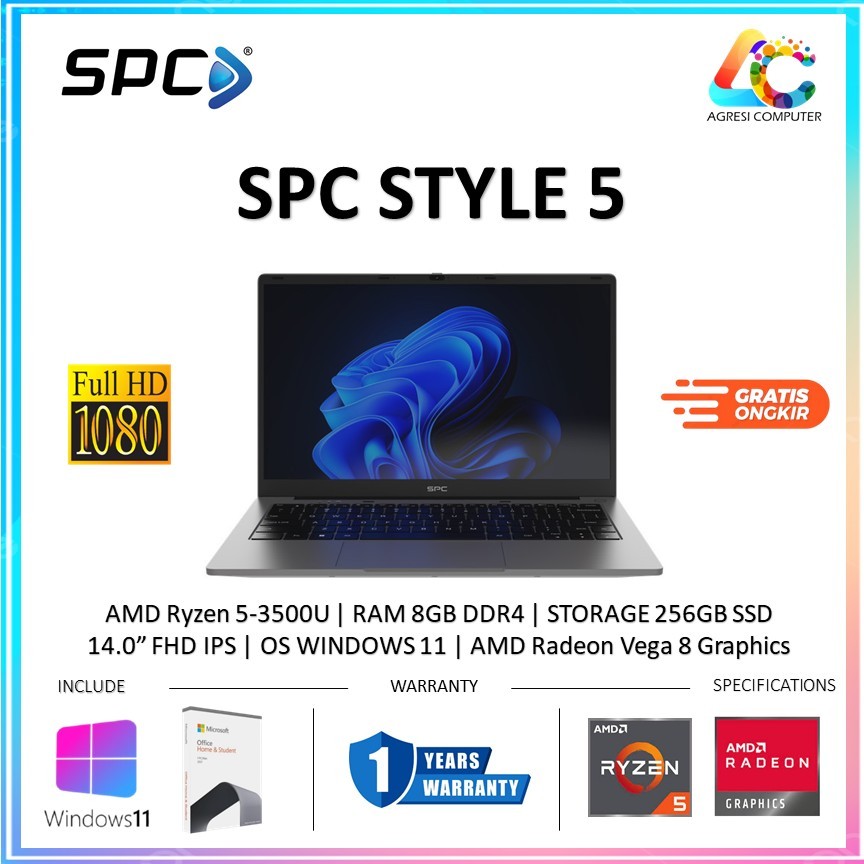 Jual Spc Style 5 AMD Ryzen 5-3500U RAM 8GB 256GB SSD 14.0" FHD IPS WIN ...