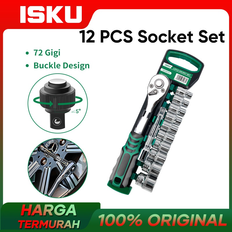 Jual ISKU Kunci Shock 12Pcs Drive Socket 1/2 Inch Socket Wrench Set 8 ...