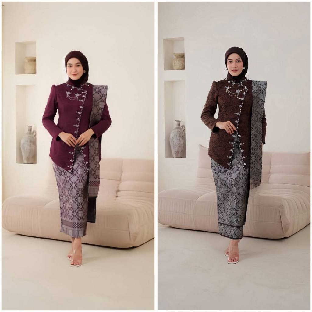 Jual Set Kebaya Janggan Jawa Rok Songket Wanita Kebaya Mahogany ...