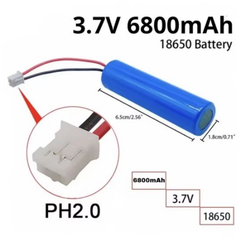 Jual Li-ion Battery 18650 6800mAh 3.7V Socket putih 2 pin / PH2.0 Baterai speaker bluetooth ...