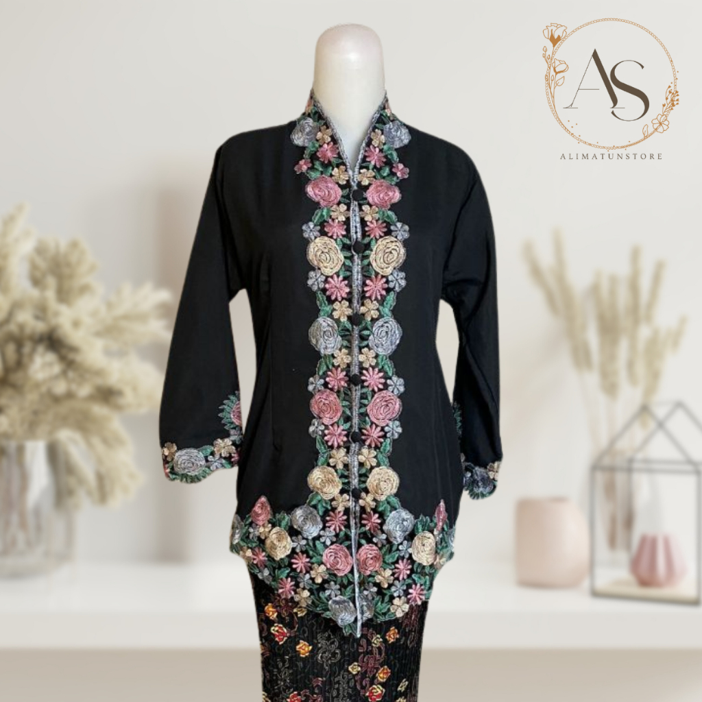 Jual Kebaya Encim Moderen Bordir Motif Bunga Bahan katun Premium lengan ...