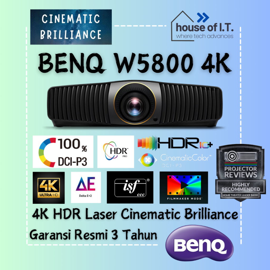 Jual Home Cinema Projector BENQ W5800 HDR 100% DCI-P3 - Delta E2 4K UHD Cinematic Brilliance ...