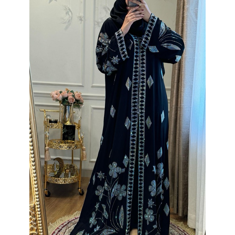 Jual Abaya Dubai Full Rhinestone Malisa Hitam | Shopee Indonesia