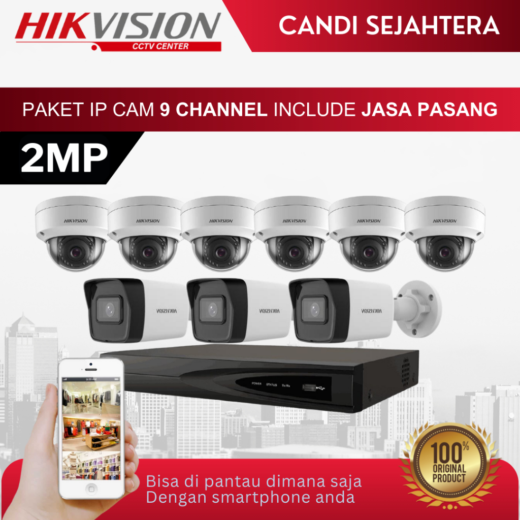 Jual PAKET CCTV IP CAM HIKVISION 2MP 9 KAMERA + INSTALASI & ONLINE DI ...