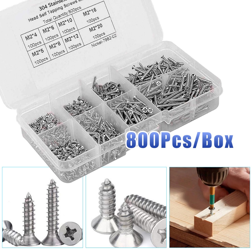 Jual 800PCS/Set Sekrup Tapping Skrup Baja Karbon Gypsum Sekrup Kayu Multi Spesifikasi Self ...