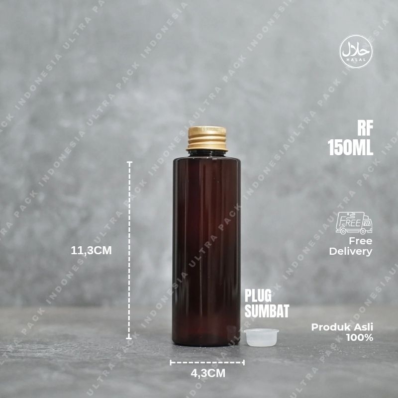 Jual KEMASAN MINUMAN BOTOL FOOD GRADE - BOTOL PET RF 150ML AMBER + PLUG SUMBAT + TUTUP ULIR ...
