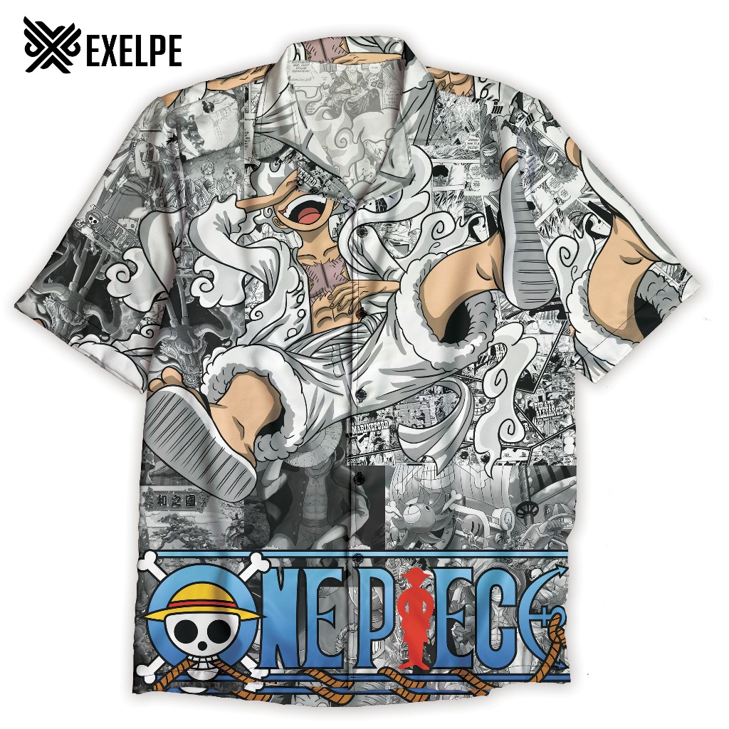 Jual EXELPE Kemeja Santai Luffy Gear 5 Desain Hitam Putih | Shopee ...