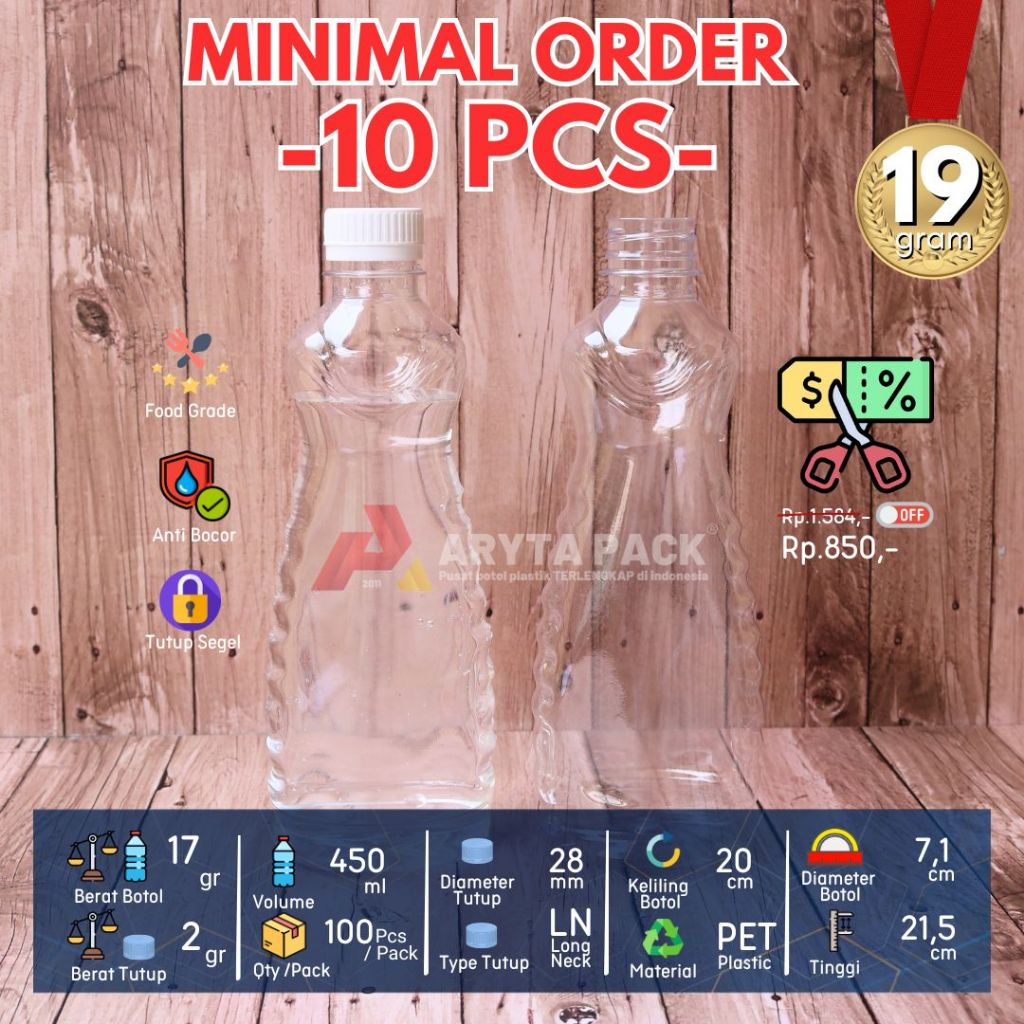 Jual Botol plastik PET 450ml sabun sunlight minuman mineral jus susu kopi tutup LN warna-warni ...