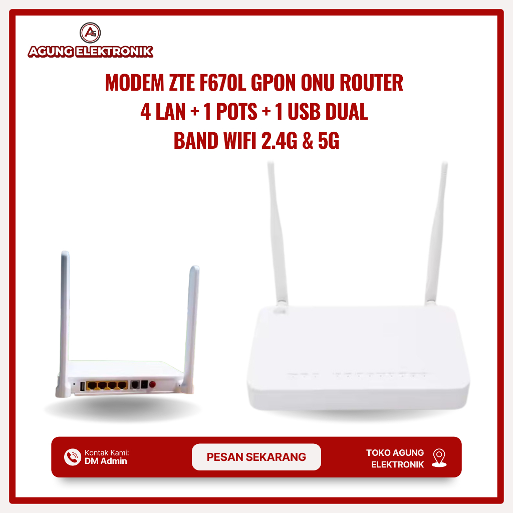 Jual MODEM ZTE F670L GPON ONU Router 4 LAN + 1 POTS + 1 USB Dual Band ...