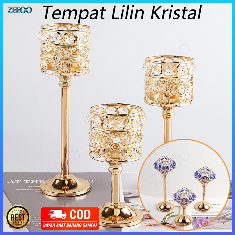 Jual 3 Height Tempat Lilin Kristal Candelabra Ornamen Dekorasi Gold ...