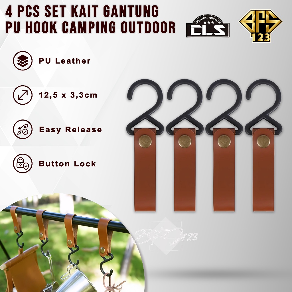 Jual 4 Pcs Set Kait Gantung Barang PU HOOK Camping Outdoor Kulit Easy ...