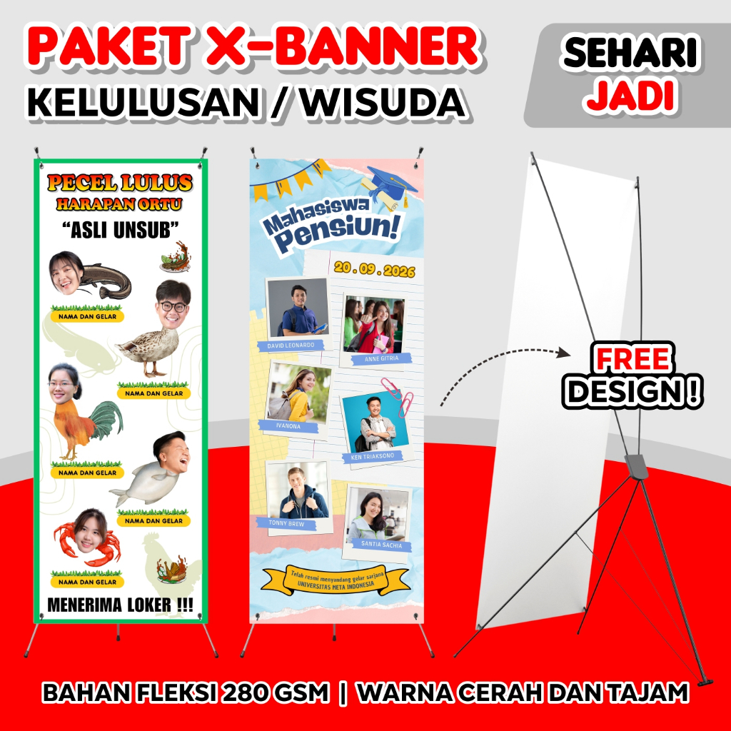 Jual Paket Stand Banner X Banner Acara Wisuda Kelulusan Kocak Elegan ...