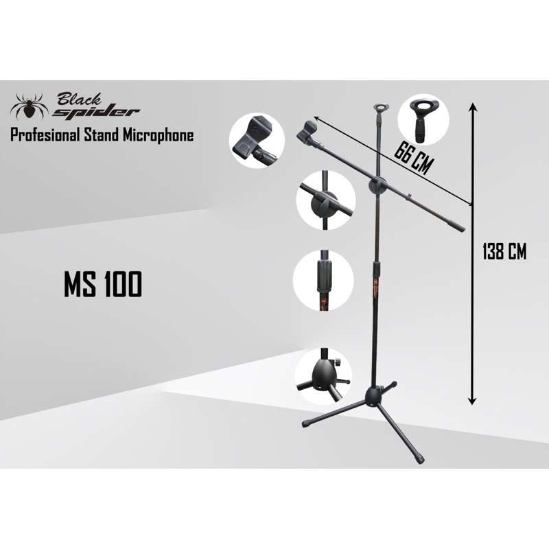 Jual STAND MICROPHONE LANTAI BLACK SPIDER MS-100 PLUS HOLDER MIC Black ...