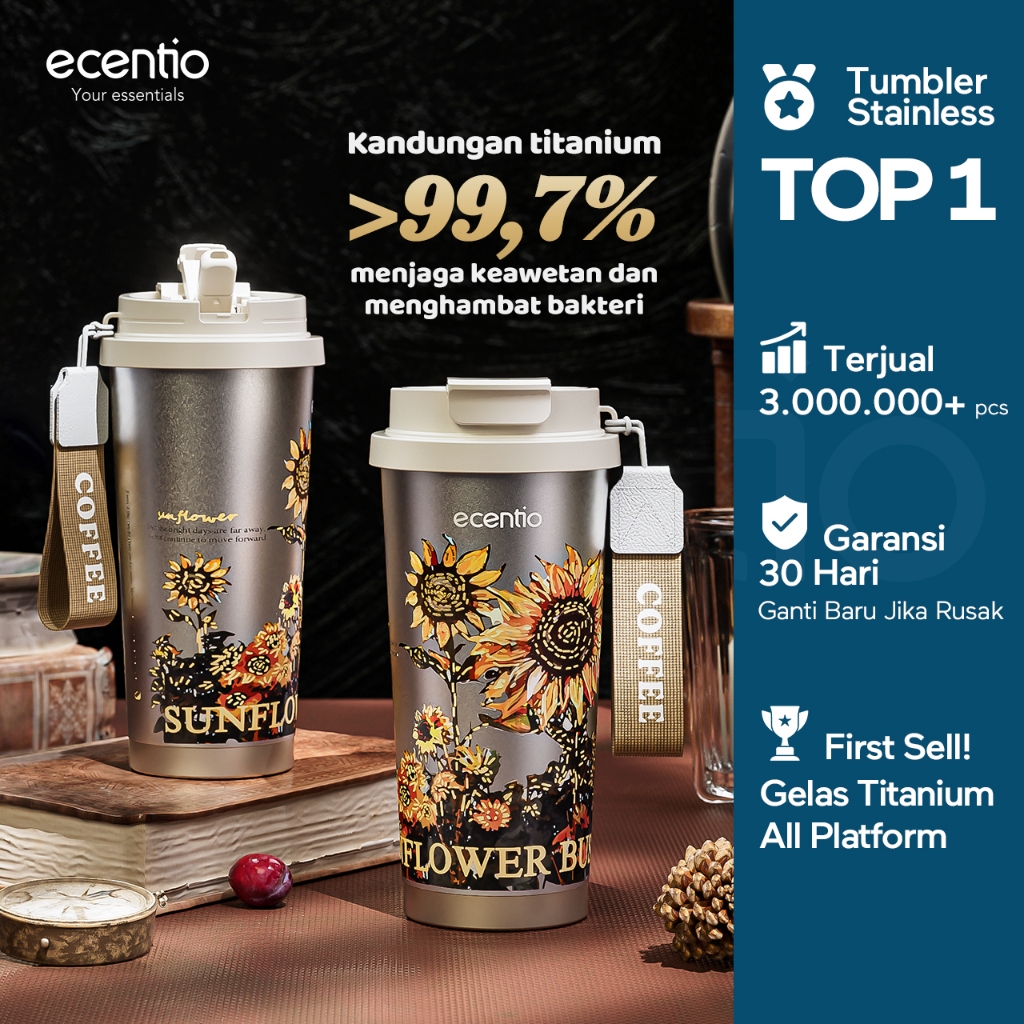 Jual 【Titanium】ecentio tumbler titanium 500ml Portable Termos Gagang Tersembunyi Botol minum ...