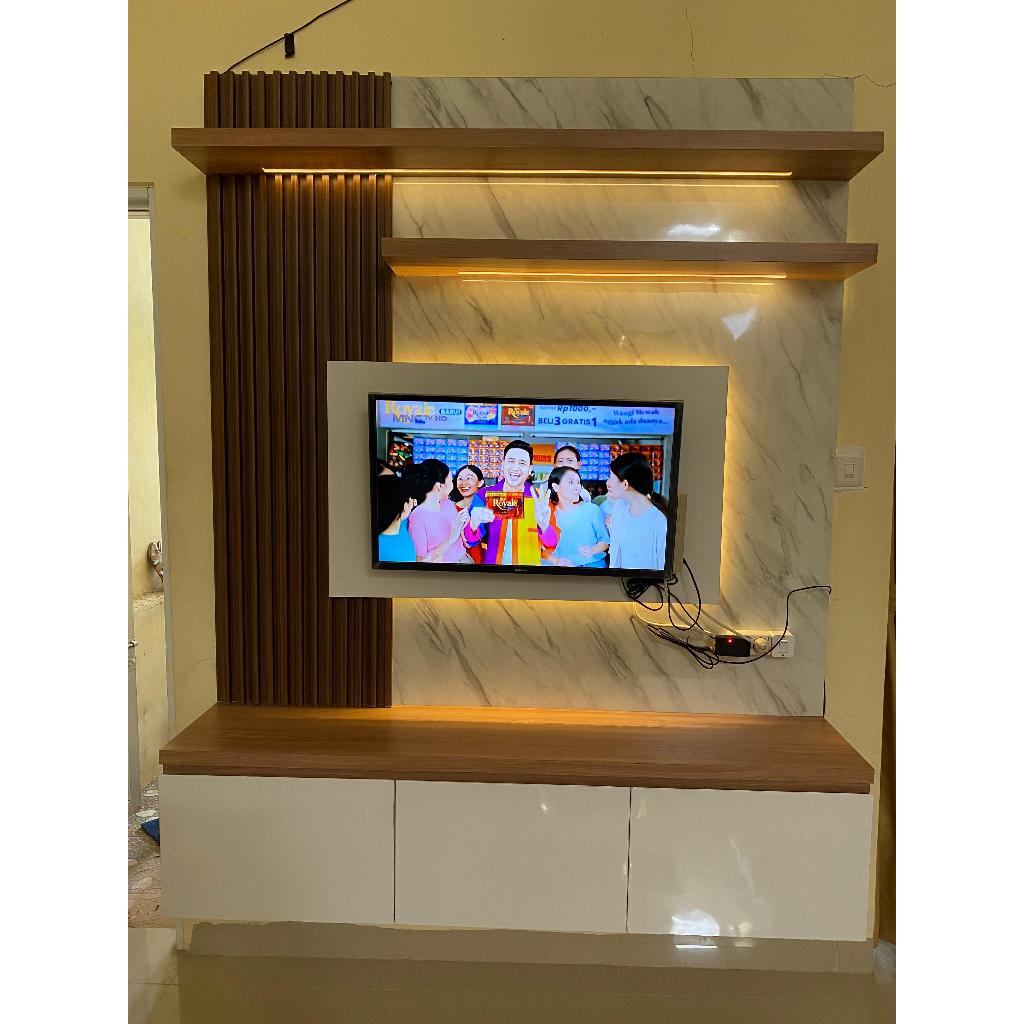 Jual BACKDROP TV RUANG TAMU+RAK MINIMALIS/COSTUM BACKDROP TV | Shopee ...
