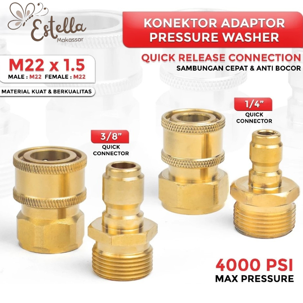Jual [ 2PCS ] Konektor Adaptor M22 *1.5 Untuk Pressure Washer 1/4 ...