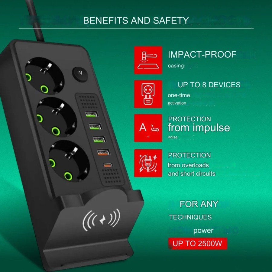 Jual Stop Kontak USB Type C EU Plug Wireless Charging 2500W 3 Lubang | Shopee Indonesia