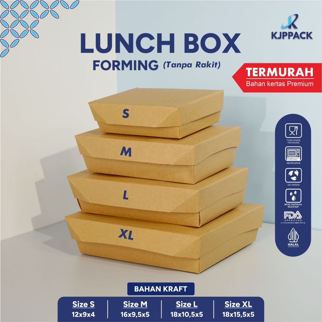 Jual KJPPACK Lunch Box Paper Kraft Premium Laminasi PE | Ukuran S M L XL | Kotak Makan Nasi Mie ...