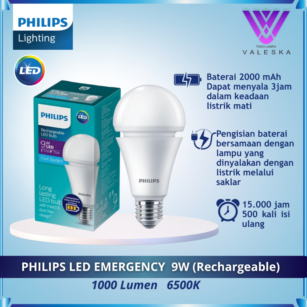 Jual Lampu LED BB Philips Emergency 9 Watt Putih / Rechargeable 9W ...